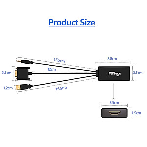 fairikabe VGA to HDMI Adapter with Audio, (PC VGA Output Source to TV/Monitor with HDMI Input Display), VGA Male to HDMI Female Converter for Monitor, 1080p VGA HDMI Adapter USB Powered…