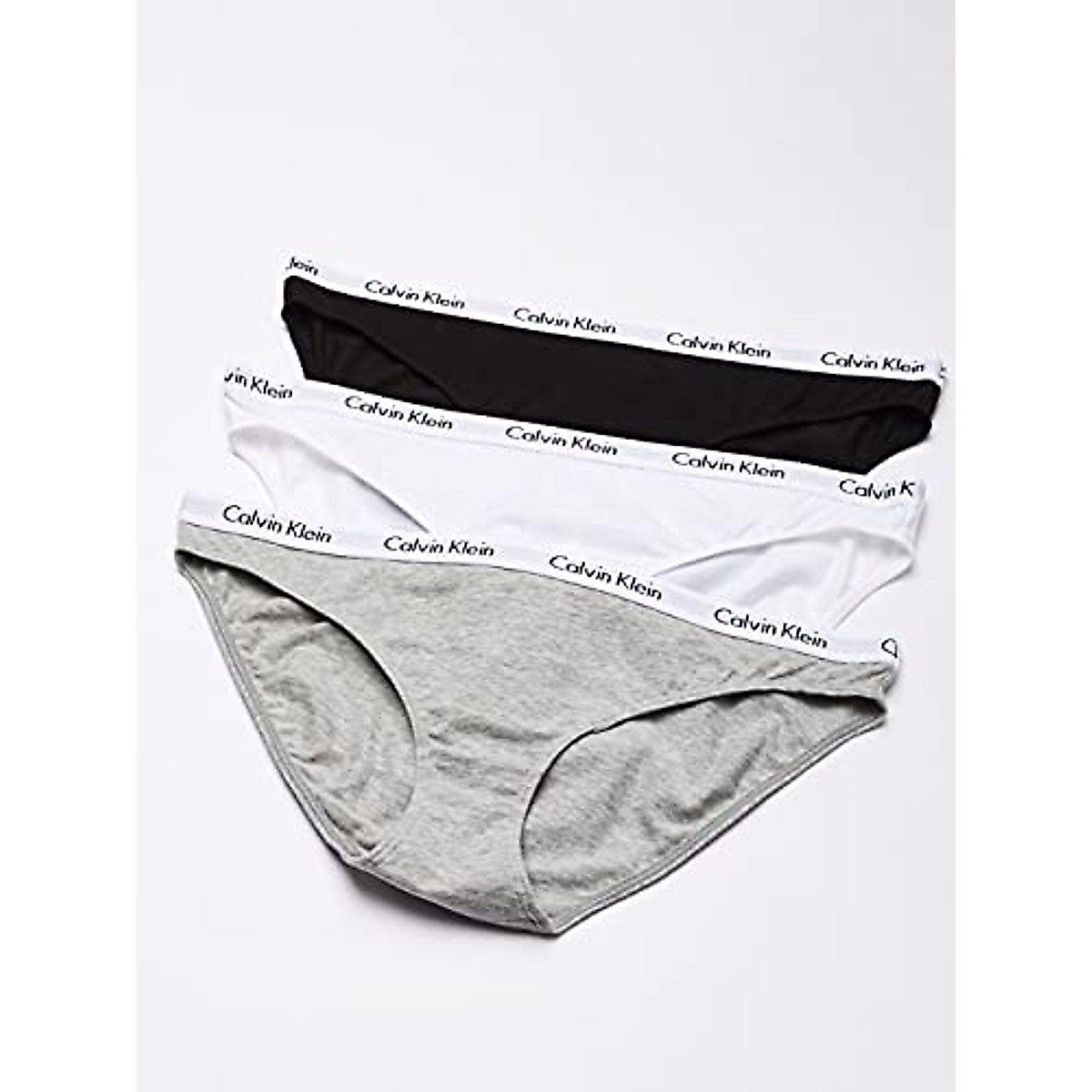 Calvin Klein Carousel Logo Cotton Stretch Women Bikini Panties, Multipack,3 pack, Black/White/Grey Heather, Medium