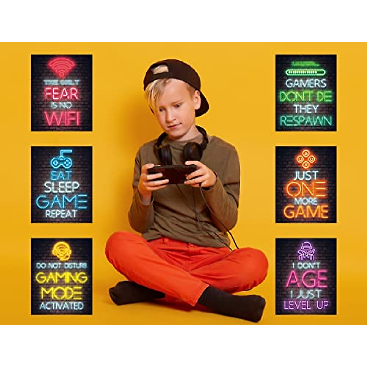 MINI ZOZI Gaming Wall Decor 8x10 6pcs Set For Boys Room Decor Gamer Bedroom Decorations Video Game Poster Neon Art Posters Cool Sign Gifts Boy & Girl Teens Teenager Kids Gameroom Videogame Setup Stuff Pictures Games Portrait Unframed Teen Boyfriend Gift