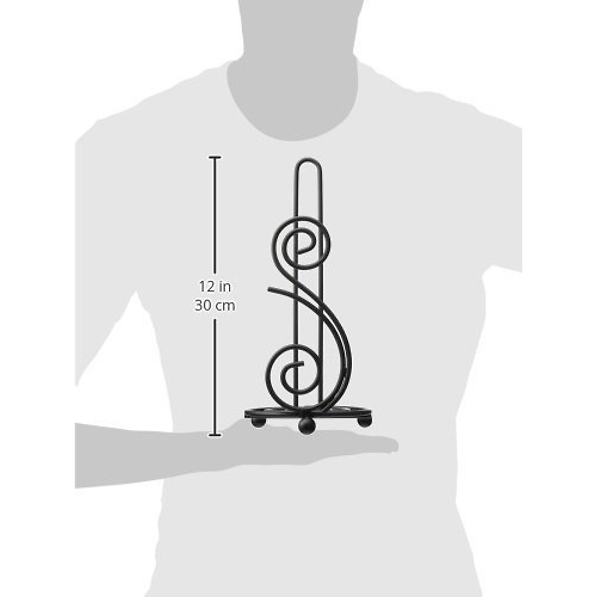 Spectrum Diversified Scroll Deco Paper Towel Dispenser Holder for Storage and Organization of Kitchen Counter and Gadget, Black, Medium