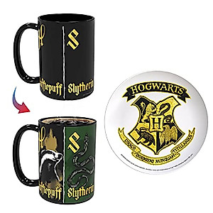 Zak Designs Harry Potter Ceramic Color Changing Mug and Plate Set for Coffee, Tea, Breakfast or Dessert with Unique Heat Reactive Artwork (2-Piece, Non BPA, Hogwarts)