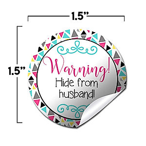 Funny Warning: Hide from Husband Thank You Customer Appreciation Sticker Labels for Small Businesses, 60 1.5" Circle Stickers by AmandaCreation, Great for Envelopes, Postcards, Direct Mail, & More!