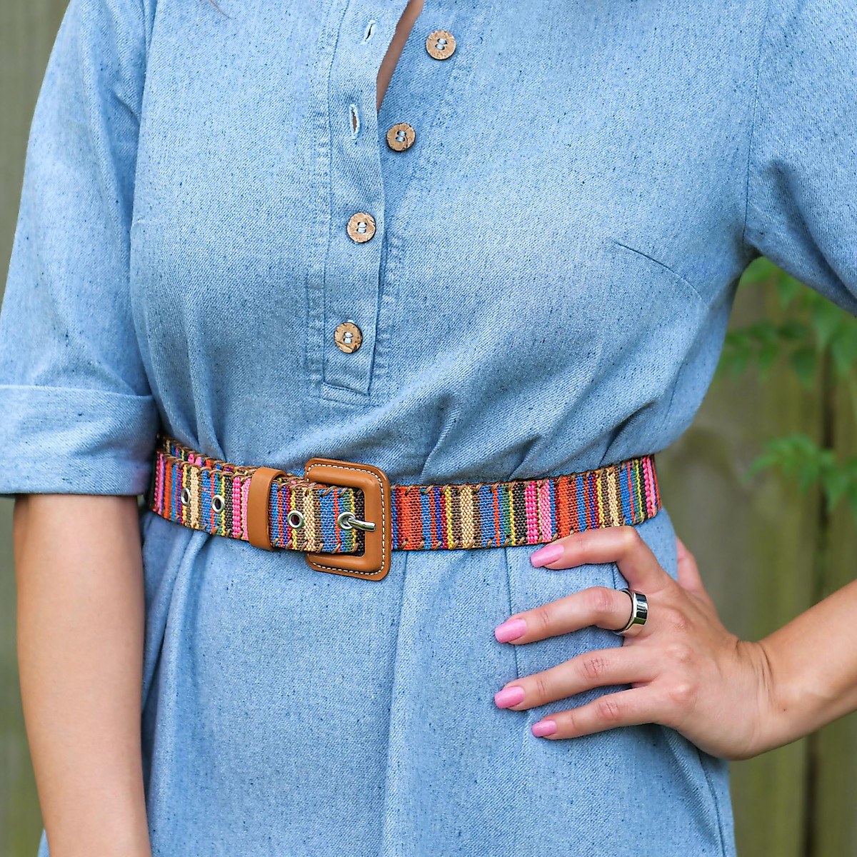 SUGOWEAR Woven Multicolor Belt for Women Fashion Casual Jean and Dress Waist Belt with Square Buckle