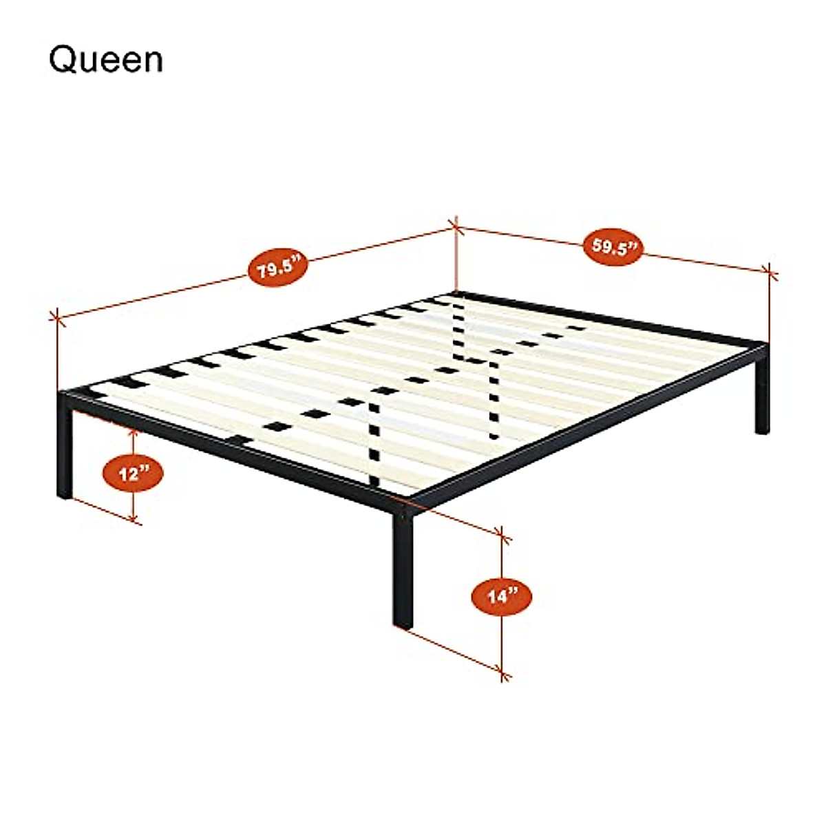 PrimaSleep 14 Inch Modern Metal Platform Bed Frame/Easy Assembly