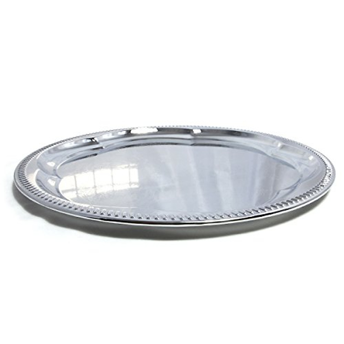 Maro Megastore (Pack of 4) 13.8-Inch Elegant Round Floral Pattern Engraved Catering Chrome Plated Serving Plate Mirror Tray Platter Tableware Holiday Wedding Birthday Party Deco Art (Medium) T226-4pk