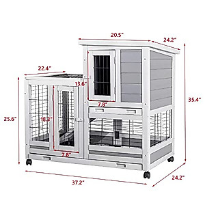 OCOSOLO Rabbit Hutch, Rabbit Cage with Run Indoor Bunny Hutch Outdoor Rabbit House with Deeper No Leak Trays(OC-A1)