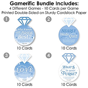 Big Dot of Happiness On Cloud 9-4 Bridal Shower Games - 10 Cards Each - Who Knows The Bride Best, Bride or Groom Quiz, Whats in Your Purse and Love - Gamerific Bundle