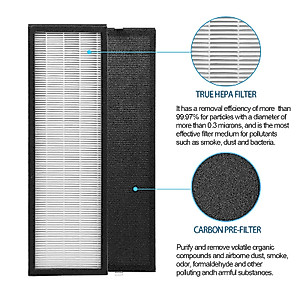 VALZONE 2 Pack TF60 True HEPA Replacement Filter Compatible with T500 Air Purifier with 4 Extra Carbon Pre-Filters