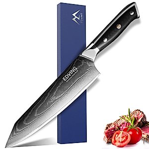 EDVING Damascus Chef Knife 8 Inch with Premium G10 Handle&Triple Rivet,Razor Sharp Kitchen Knife Japanese VG-10 Stainless Steel,Gift Box,Ergonomic,Superb Edge Retention, Corrosion Resistant