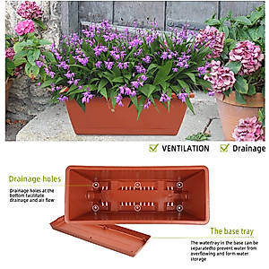 8pcs Window Box Planter,17 Inches Flower Window Boxes, Rectangle Planters Box with Drainage Holes and Trays, Plastic Vegetable Planters for Windowsill Patio Garden Home Decor Porch Yard (Red)