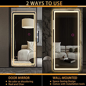 EVDINO 40"x 18" LED Lighted Wall Mounted Mirror, Full-Length with Lights, Over The Door Hanging Vanity Makeup Dressing Body Mirror for Bedroom Cloak Room