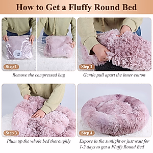 VIVAGLORY Plush Dog Bed, Fluffy Pet Bed, Self-Warming Dog Cat Calming Bed with Removable Middle mat, Suitable for Cat & Tiny Dog, Gradient-Beige