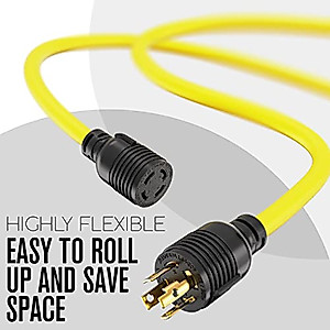 Houseables 30 Amp Generator Cord 4 Prong, Extension Generator Cable, 10 FT, 125-250v, 7500 Watt Max Rating, UL CUL, NEMA L-14-30P, Rubber, 10 Gauge, Heavy Duty, L14-30, Transfer, Twist Lock Power Cord