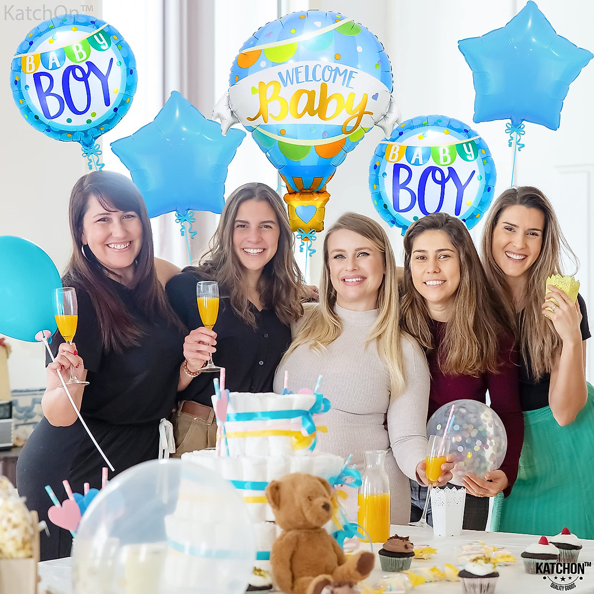 KatchOn, Welcome Baby Boy Balloons - 31 Inch, Pack of 5 Its A Boy Balloon Set | Welcome Baby Balloons for Welcome Home Baby Boy Decorations | Baby Shower Balloons for Boy | Baby Boy Balloon Decoration