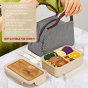 Porzu Bento Lunch Box, 1400 ML Lunch Box Meal Prep For Adults，3 Compartments Portable Food Container with Utensil (Beige)