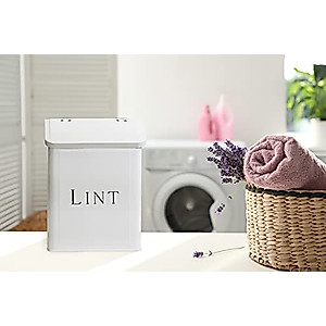 MOUNT DELECTABLE Magnetic Lint Bin for Laundry Room, Wall Mounted Lint Box Holder Trash Can with Lid for Dryer, Lint Basket for Laundry Room, Farmhouse Style Laundry Storage and Organization