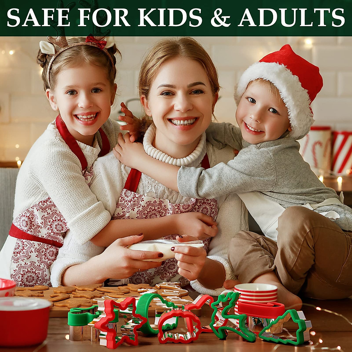 Christmas Cookie cutters Set 8 Pieces, Holiday Cookie Cutters with Comfort Grip, Stainless Steel Baking Cutters Christmas Shapes for Xmas, Gingerbread Man, Snowflakes, Christmas Tree, Santa, etc