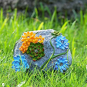 YNGSAYC-POR Solar-Garden-Statue-Outdoor-Decor - Figurine with Succulent and 7 LED Lights,Garden Memorial Stones,Outside Decoration for Patio Yard Porch Lawn Ornaments Gardening Gift