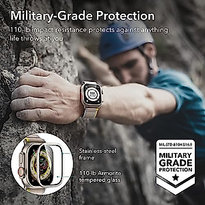 ESR Armorite Screen Protector for Apple Watch Ultra 2/1 (2023/2022, 49 mm), Military Grade Protection, Tempered Glass Protector with Stainless-Steel Frame, Keep Original, Scratch Resistant, 2 Pack