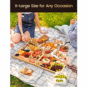 Charcuterie Boards Gift Set, Chezerra Bamboo Cheese Board Set, Folding Cheese Board with Handle, Cheese Knife Set - Unique White Elephant, House Warming, Wedding Gift, Portable Outdoor Cheese Plate