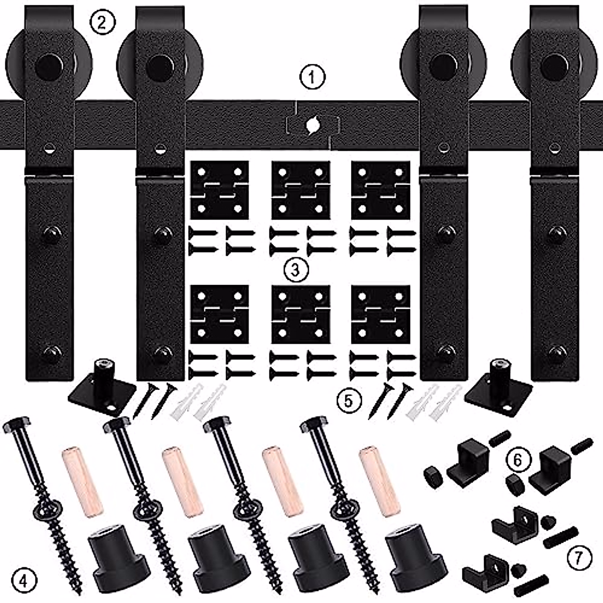 TSMST 7.5ft/88 Bi-Folding Sliding Barn Door Hardware Track Kit for 4 Doors,Heavy Duty Sturdy Bifold Barn Door Hardware Kit,Easy to Assemble,Smoothly and Quietly,J Shape(No Door)