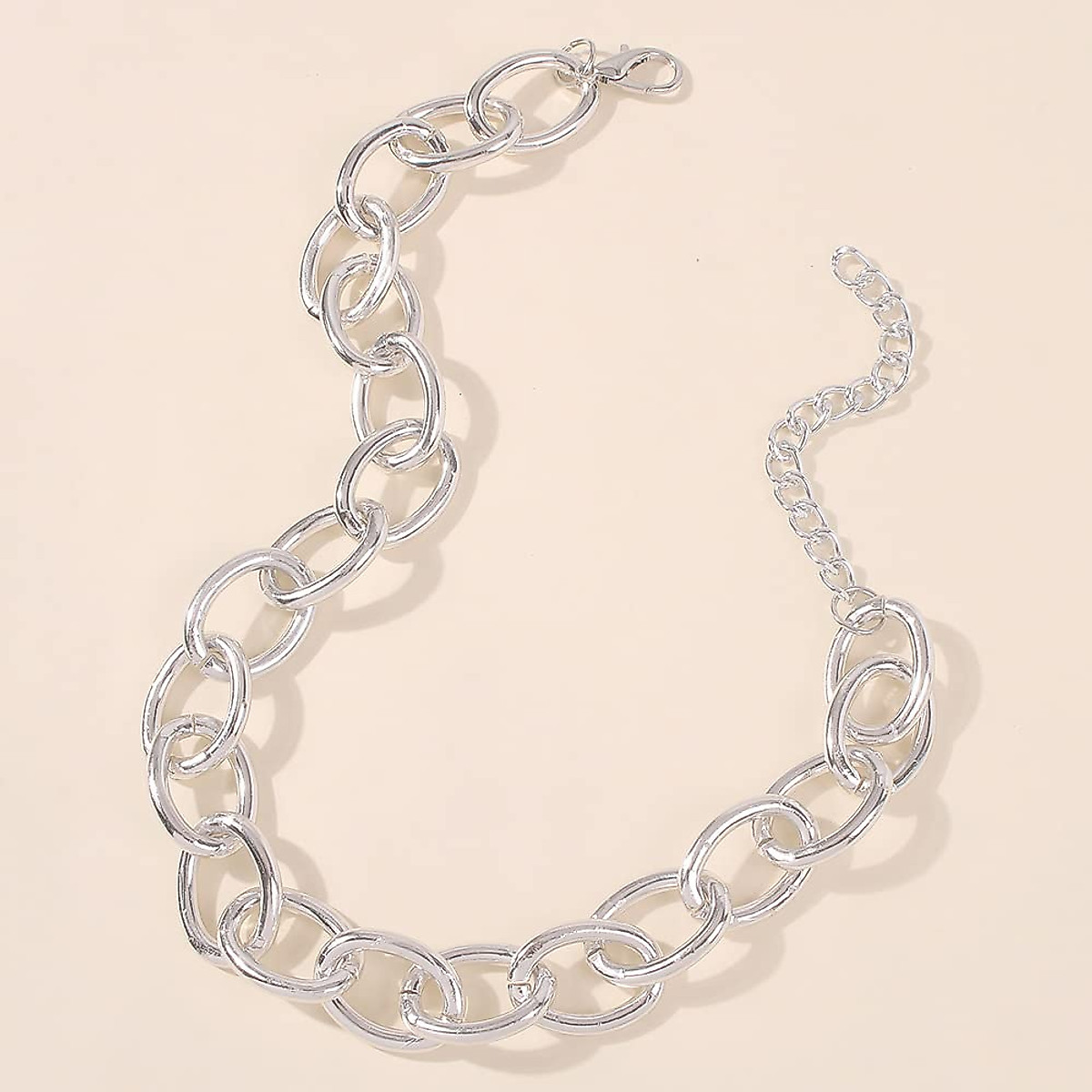 Jumwrit Punk Chain Choker Necklace Chunky Curb Link Chain Necklace Dainty Silver Necklace Accessories for Women Girls