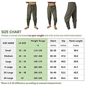 Men's Viking Pirate Pants - Ankle Banded Renaissance Trousers for Medieval Cosplay Army Green 40 3XL