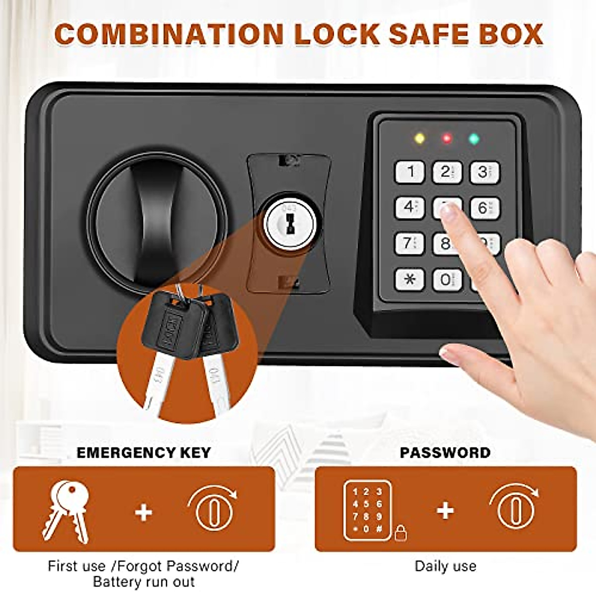 1.0 Cubic Safe Box Fireproof Waterproof with Digital Keypad Key, Anti-Theft Fireproof Safe with Fireproof Money Bag, Security Home Safe for Pistol Money Medicine Important Documents