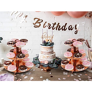 2 Set Rose Gold 3-Tier Round Cardboard Cupcake Stand for 24 Cupcakes Perfect for Women Girls Birthday Bridal Shower Rose Gold Party Supplies