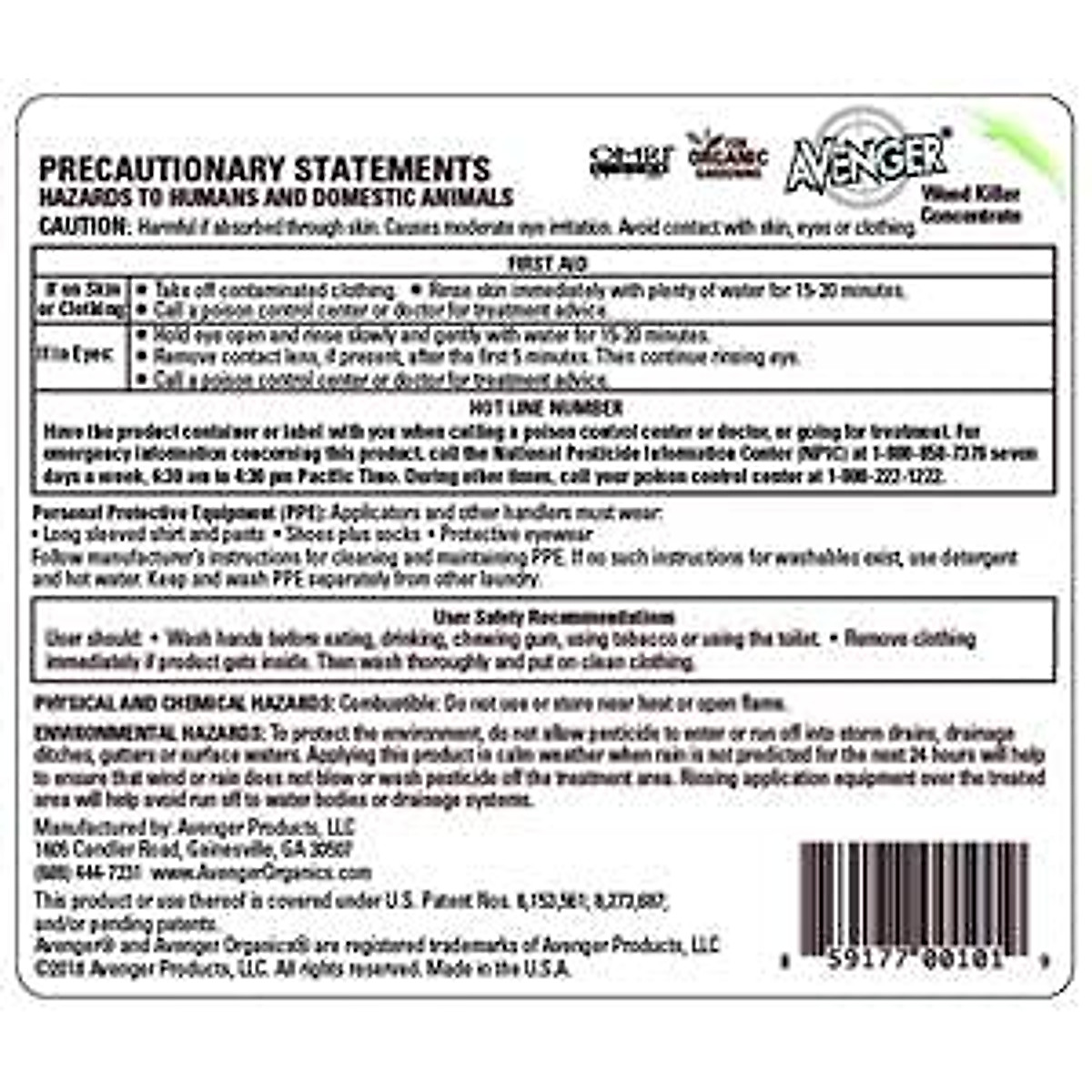 Avenger Organics, Avenger Weed Killer Concentrate, for Organic Gardening, 32 oz