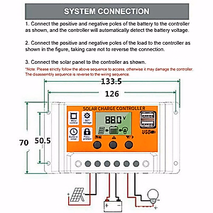 100A Solar Charge Controller, Solar Panel Battery Intelligent Regulator with Dual USB Port 12V/24V, Multi-Function Adjustable LCD Display Street Light Controller (Orange)