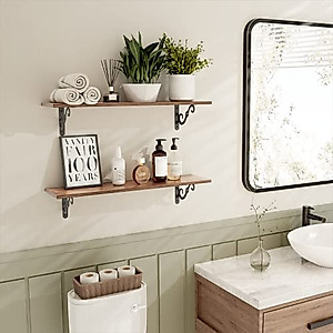 MUXX.STIL Long Wall Shelves, 31.5 Inch Large Floating Shelves for Home Decor Set of 2, Wide Wall Mounted Shelves with Brackets for Bedroom, Living Room, Kitchen, Bathroom and Plants, Rustic Brown