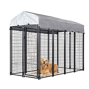HITTITE Large Outdoor Dog Kennel, Heavy Duty Outdoor Dog Cage, Anti-Rust Dog Pens Outdoor with Waterproof UV-Resistant Cover and Secure Lock for Backyard,8'L x4' W x 6'H（with Roof）
