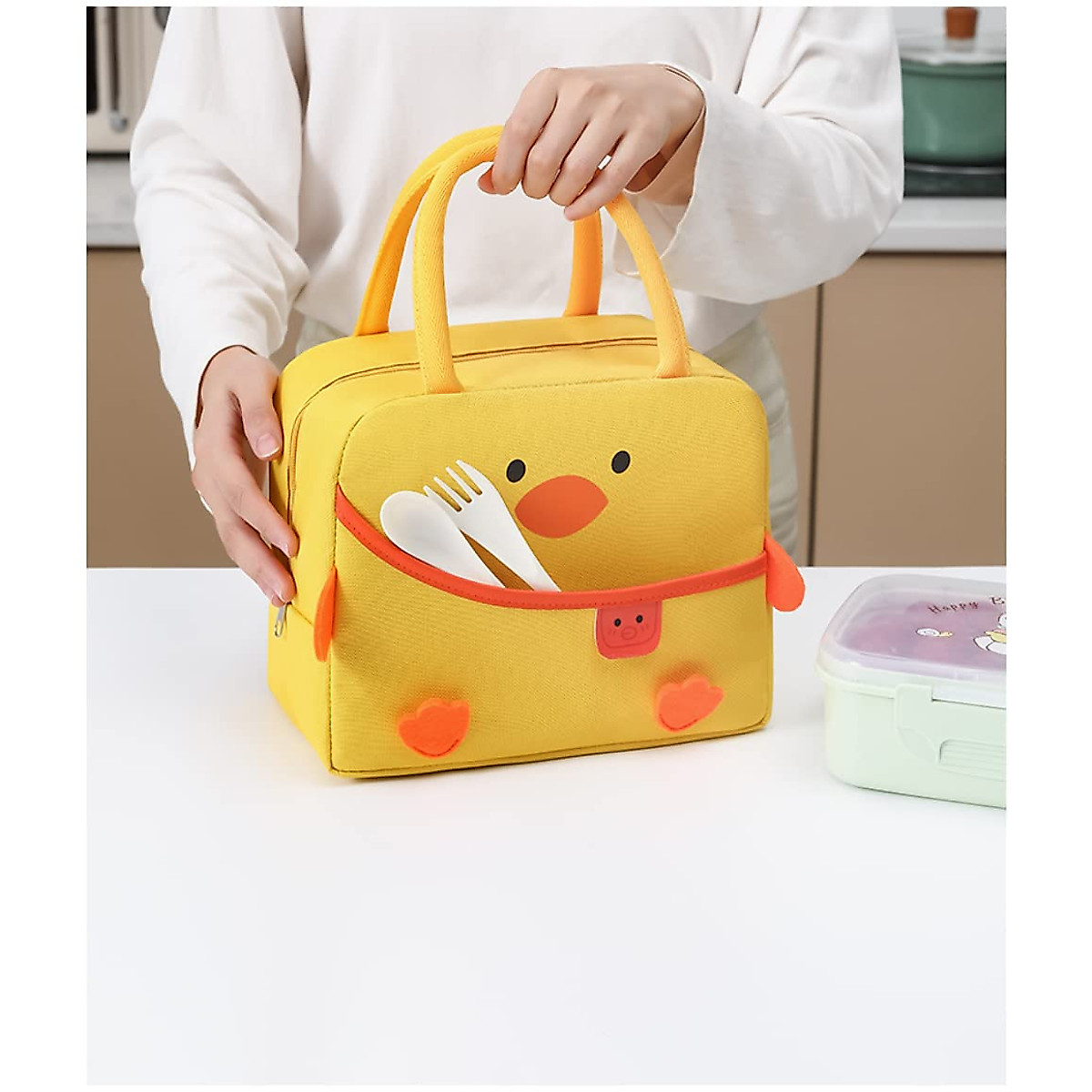 AtbeTa 3D Cute Duck Lunch Bag Large Bento Box Container Insulated Reusable Cooler Tote Office Work Travel Picnic (1 duck)