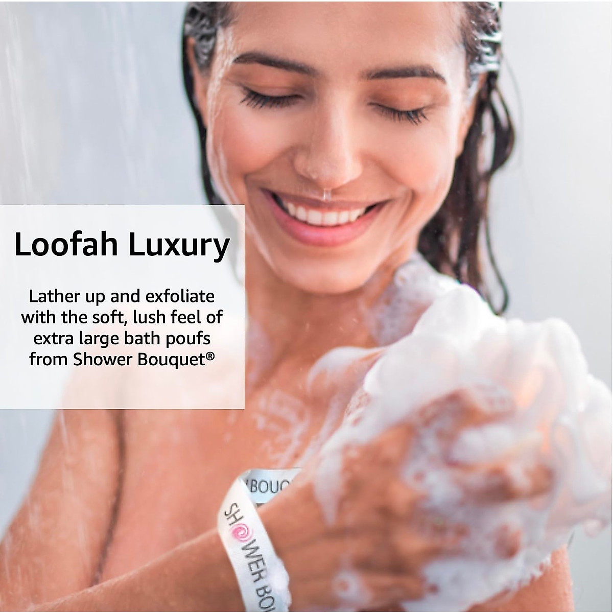 Loofah-Bath-Sponge XL-75g-Soft-Set by Shower Bouquet: 4-Pack-Pastel-Colors - Extra-Large Mesh Pouf Scrubber for Men and Women - Exfoliate with Big Lathering Cleanse