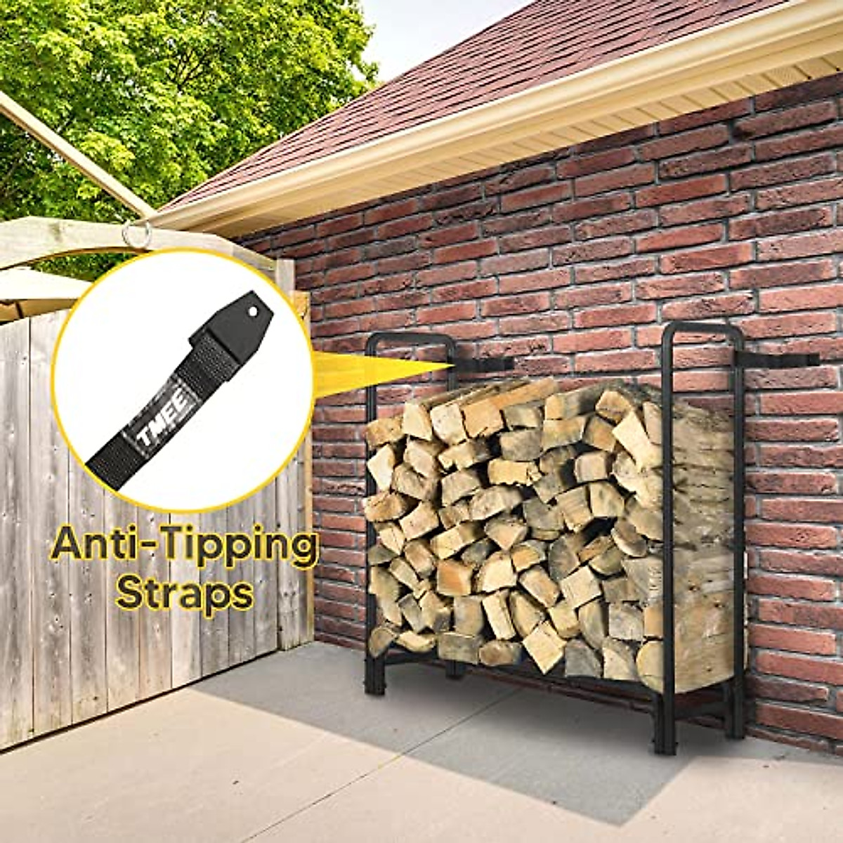 TMEE 4ft Firewood Rack Outdoor Heavy Duty Log Rack Firewood Storage Rack Holder Steel Tubular Easy Assemble Fire Wood Rack for Patio Kindling Logs Storage Steel Tubular Wood Pile Rack Tool Black (4ft)