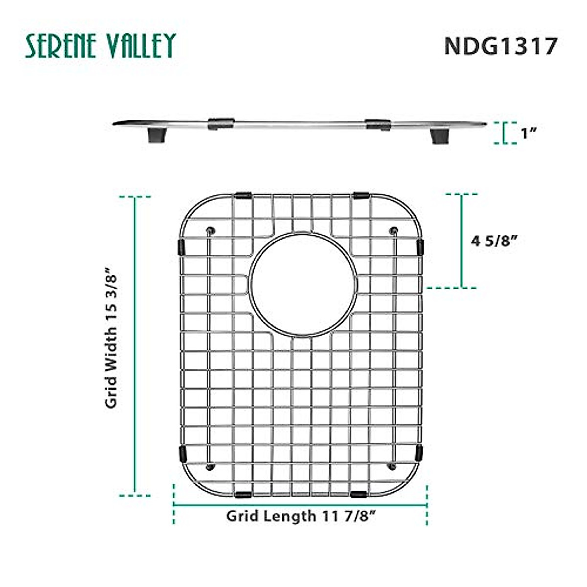Serene Valley Sink Protector and Kitchen Sink Bottom Grid NDG1317, 304 Premium Stainless Steel, dim 11 7/8" x 15 3/8"