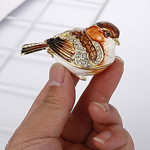 Hand Painted Trinket Box Decoration, Enameled Mini Metal Hinged Jewelry Box with Crystals, Rings Earrings Necklace Storage, Home Decor Crafts, Unique Animal Figurine Collectible Gift (Bird)