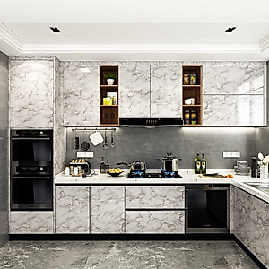 YENHOME Peel and Stick Countertops Waterproof 24"X118" Grey Marble Contact Paper Peel and Stick Self Adhesive Marble Wallpaper for Kitchen Countertop Contact Paper Marble Contact Paper for Cabinets