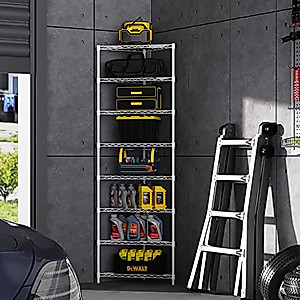 pouseayar 8 Tier NSF Metal Corner Shelf Wire Shelving Unit, 400lbs Capacity Heavy Duty Adjustable Storage Rack (No Shelf Liners) for Every Room Corner, 82" H x 20" L x 20" D - White