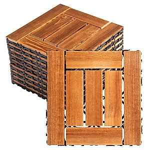 Natural Oak Wood Interlocking Deck Tiles 27pcs Outdoor Spliced ​​Solid Wood Flooring,Waterproof Flooring Tiles for Patio Porch Poolside Balcony Backyard (Model 1)