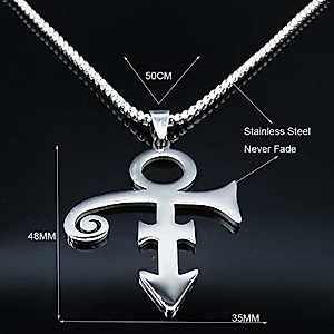 PERSUB RIP Memorial Symbol Love Logo Steampunk Stainless Steel Necklace Women The Minimalism Artist Love Symbol Prince Necklace Jewelry (Metal Color: 50cm BOX SR)