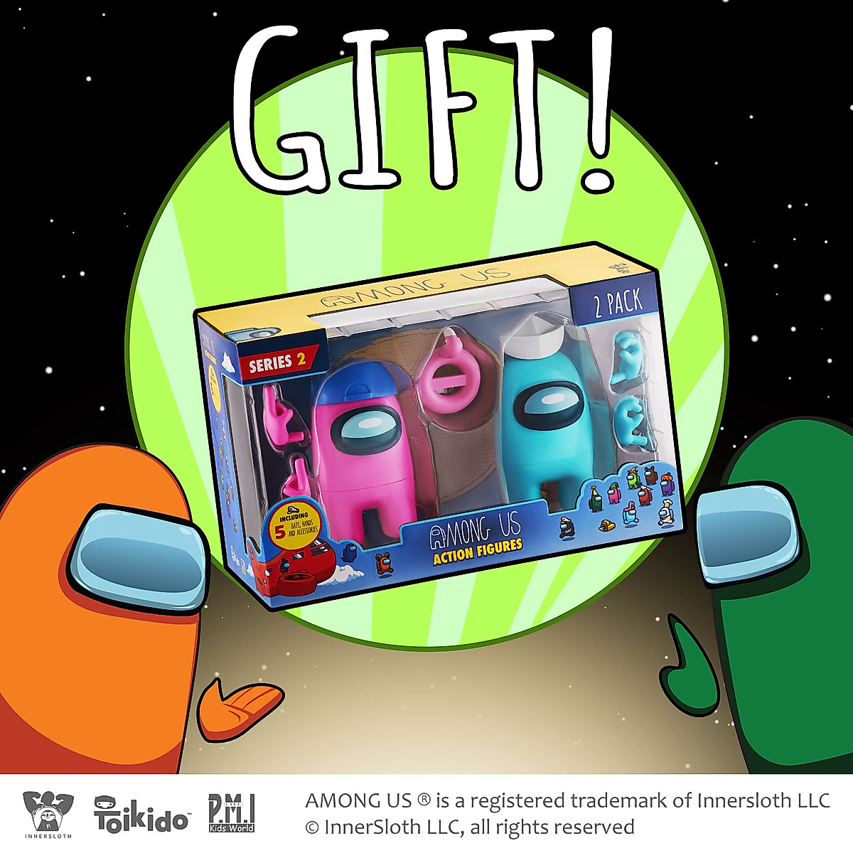 P.M.I. Among Us Action Figures | Two of Four 4.5-Inch-Tall Collectibles | Among Us Toys and Playable Mini Toys | Cyan Ghost and Pink Crewmate with 5 Accessories: Hats and Hands