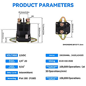 Stylemafia Starter Solenoid fit for Husqvarna 539101714 Trombetta 854-1221-210 Bobcat John Deere Snapper MTD, Universal Applications 3 Terminal 12VDC Most 3-pin MTD/Murray Riding mowers