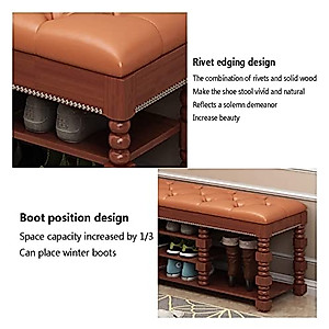 ALDEPO Shoe Cabinet Retro Home Shoe Cabinet Changing Stool Shoe Cabinet with Solid Wood Seat Wardrobe Bench Flip Design Storage Shelf PU Leather Quick Assembly Living Room Bathroom Hotel Can