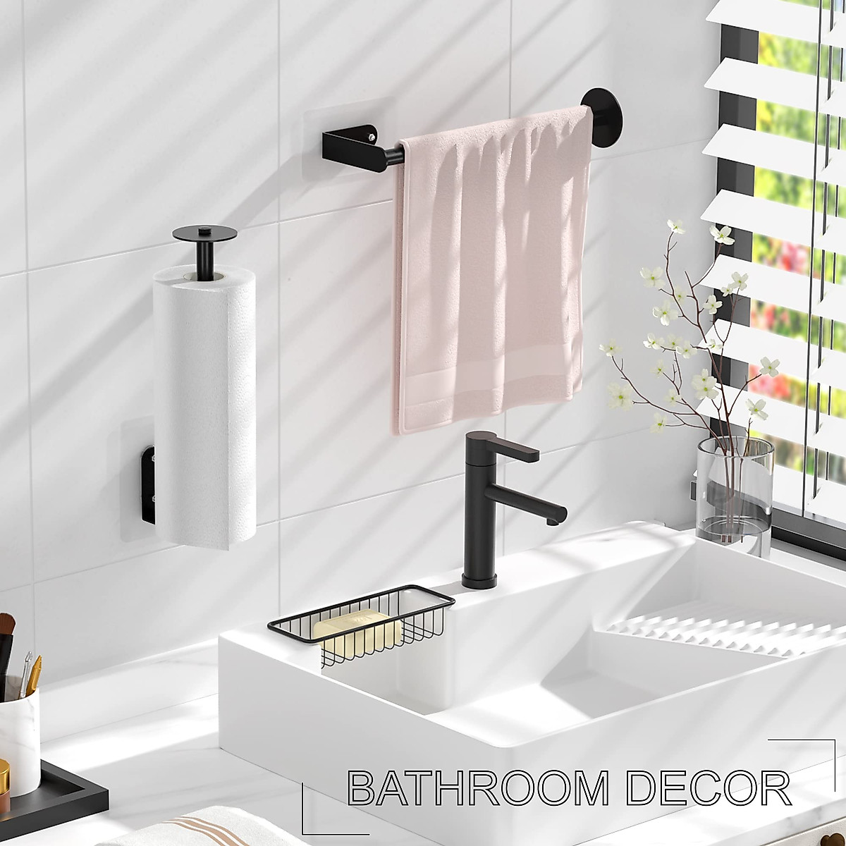 SUEH DESIGN Paper Towel Holder, Under Cabinet Paper Towel Holder Self Adhesive or Drilling Paper Towel Rack Wall Mounted Paper Towel Holder for Kitchen Bathroom