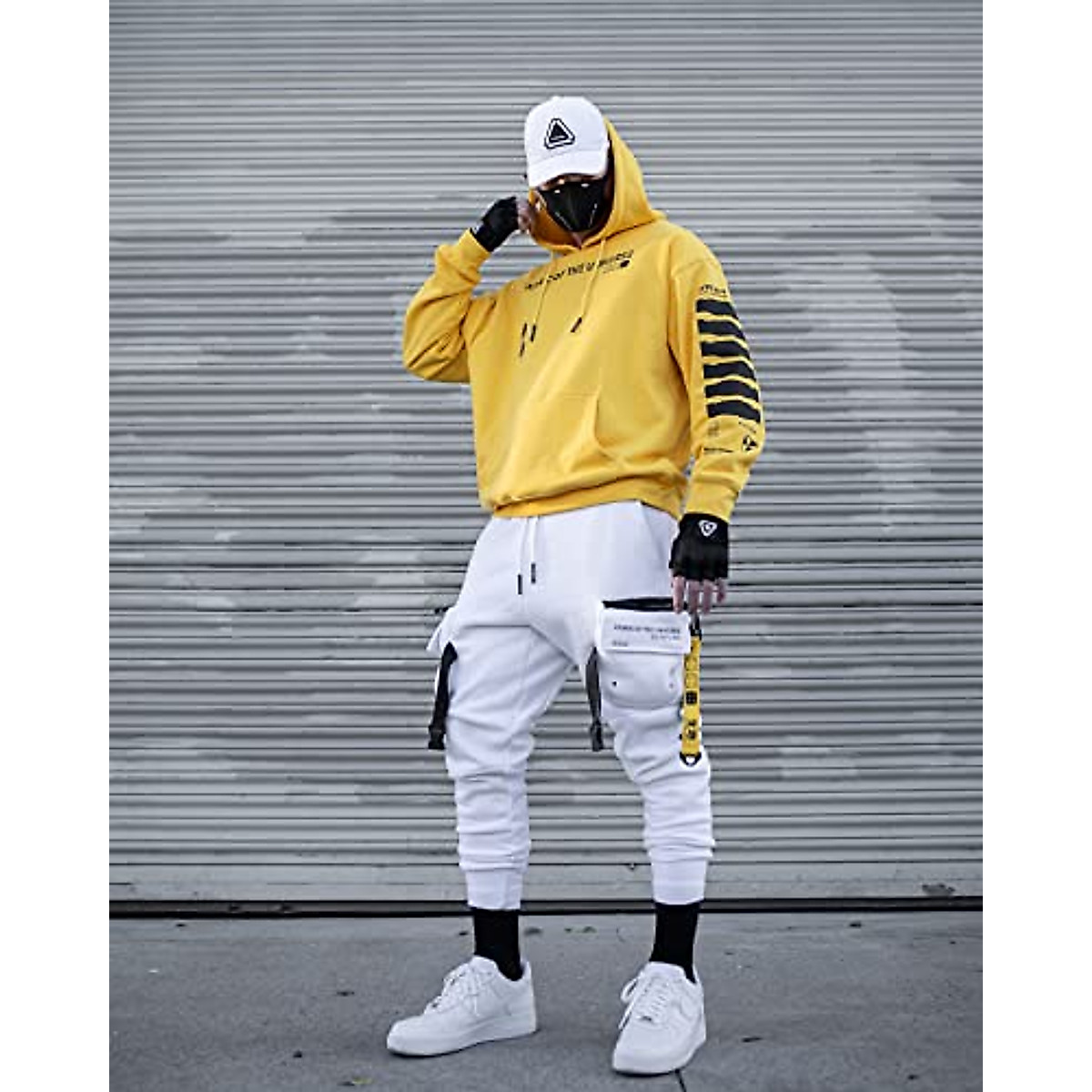 Fabric of the Universe Techwear Graphic Cyberpunk Streetwear Fashion Hoodie (Yellow Y-2050, Medium, m)