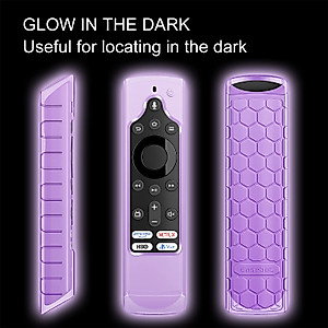 CaseBot Silicone Case for Amazon Insignia Smart HD Fire TV Voice Remote (2019) - Honey Comb Series [Anti Slip] Shockproof Cover Compatible with Element Smart Fire TV Voice Remote, Purple-Glow
