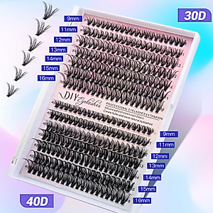 DIY Lash Clusters, 280pcs 30D+40D 9-16mm Mix Individual Lashes, D Curl Lash Extension, Long-lasting And Natural Look Cluster Lashes (30D+40D)
