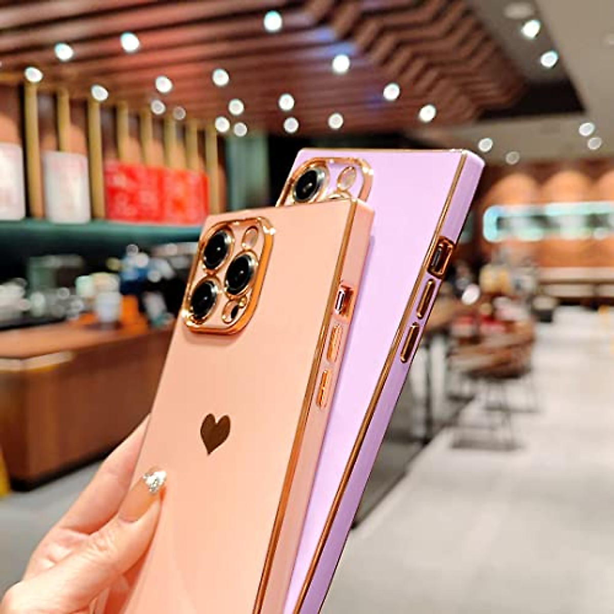 Tzomsze Square iPhone 14 Pro Case, Cute Cases Full Camera Protection, Reinforced Corners TPU Cushion Shockproof Edge Bumper Cover iPhone 14 Pro Phone Case [6.1 inches] -Purple